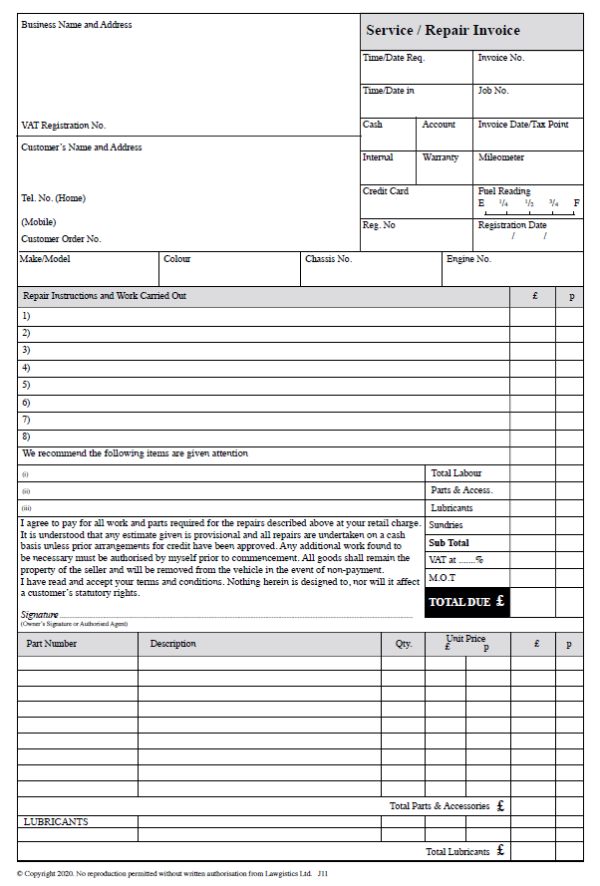 Vehicle Sales Invoice Pad – Lawgistics